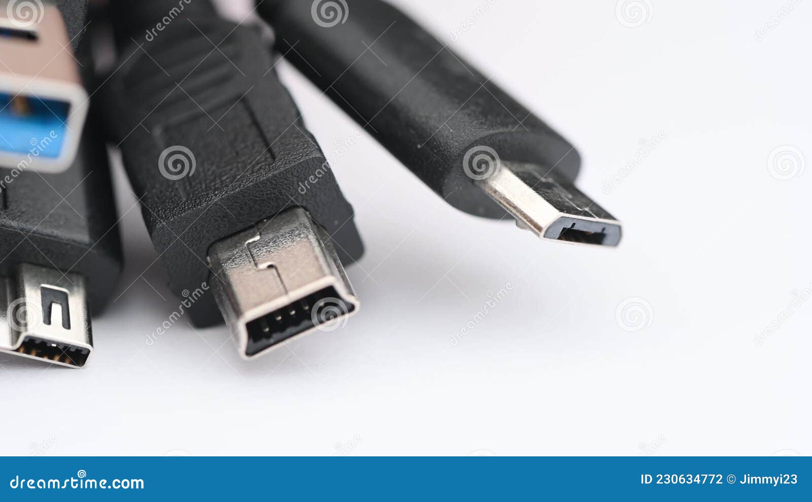 Close Up Comparison of USB Type a Type B Type C and Mini USB Connectors ...