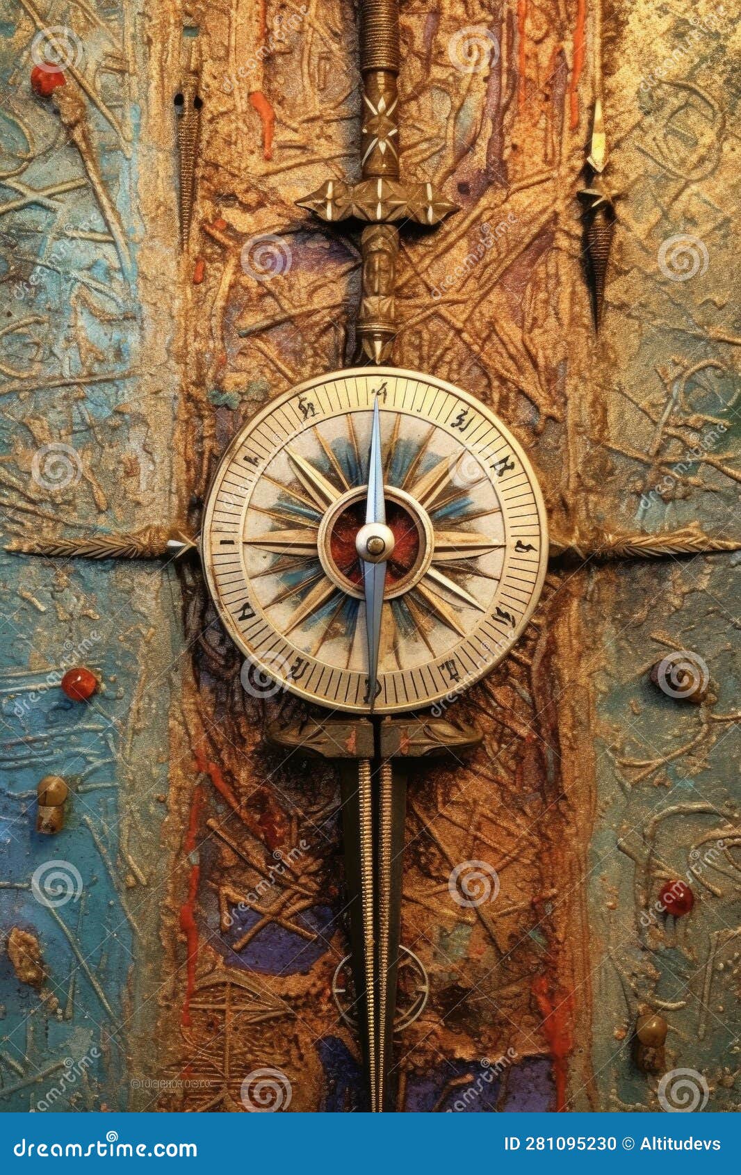 Close-up of Compass Needle Pointing North Stock Illustration ...