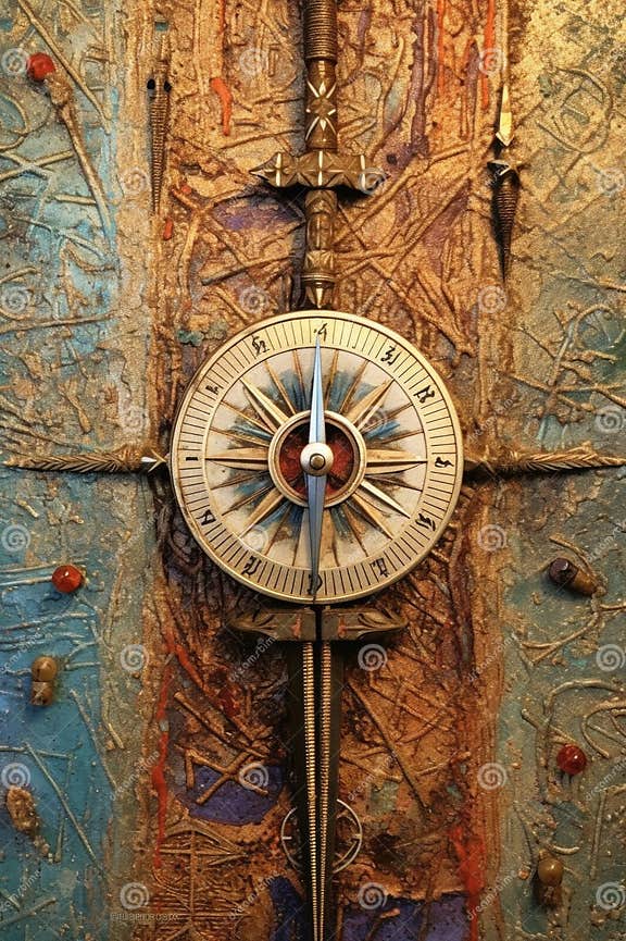 Close-up of Compass Needle Pointing North Stock Illustration ...