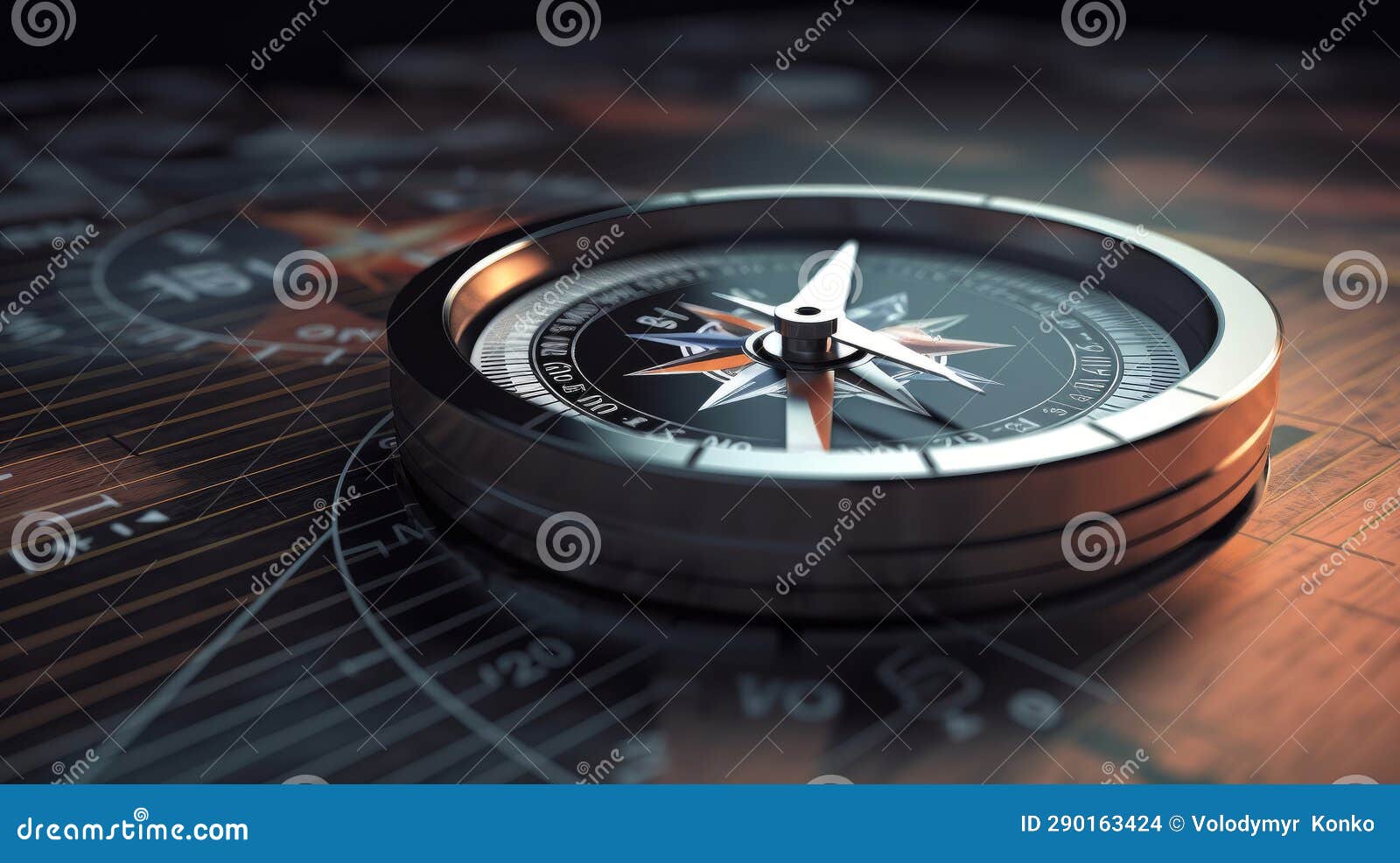 A Close Up of a Compass on a Wooden Table. Generative Ai Stock Photo ...