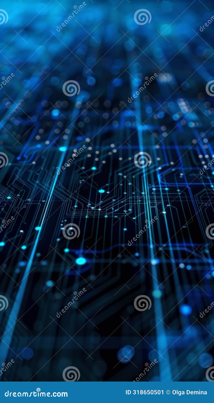 Close-up of a Complex Blue Circuit Board with Glowing Connections ...