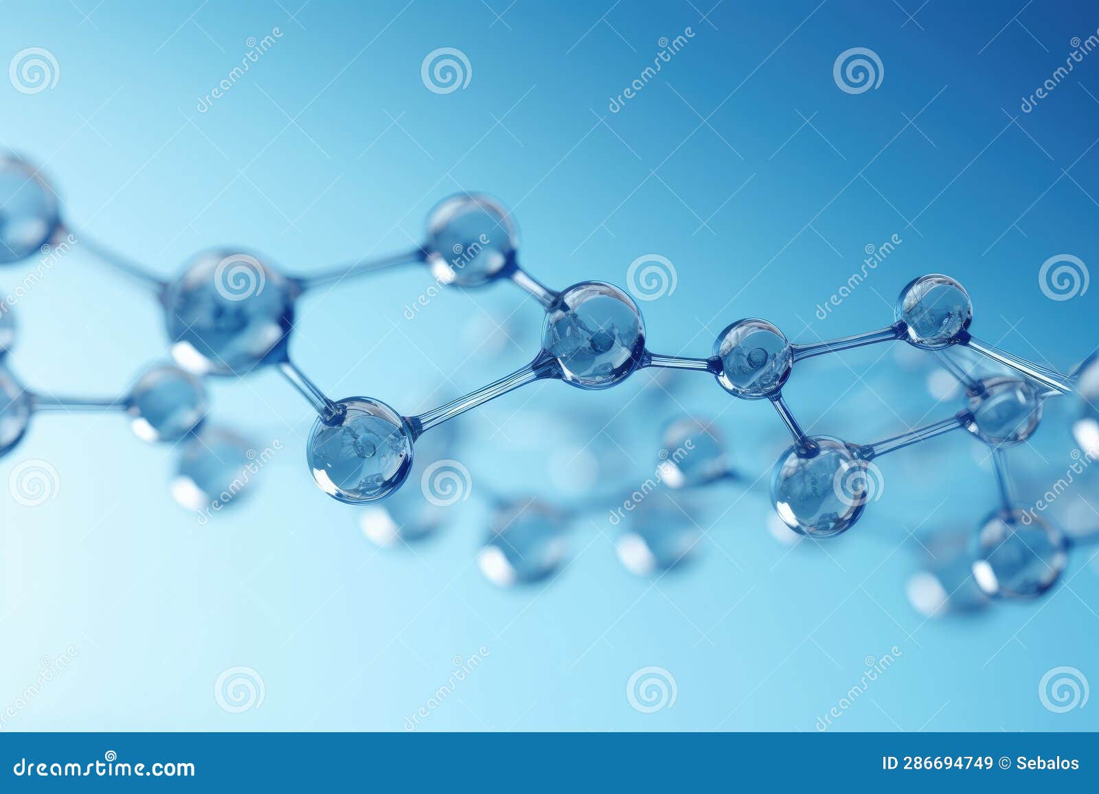 Close-up of a Complex Molecule of Water on a Blue Background Stock ...