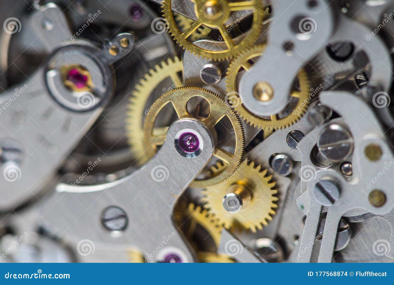 Close-up of a Complex Watch Movement, Focus on the Ruby in the Centre ...