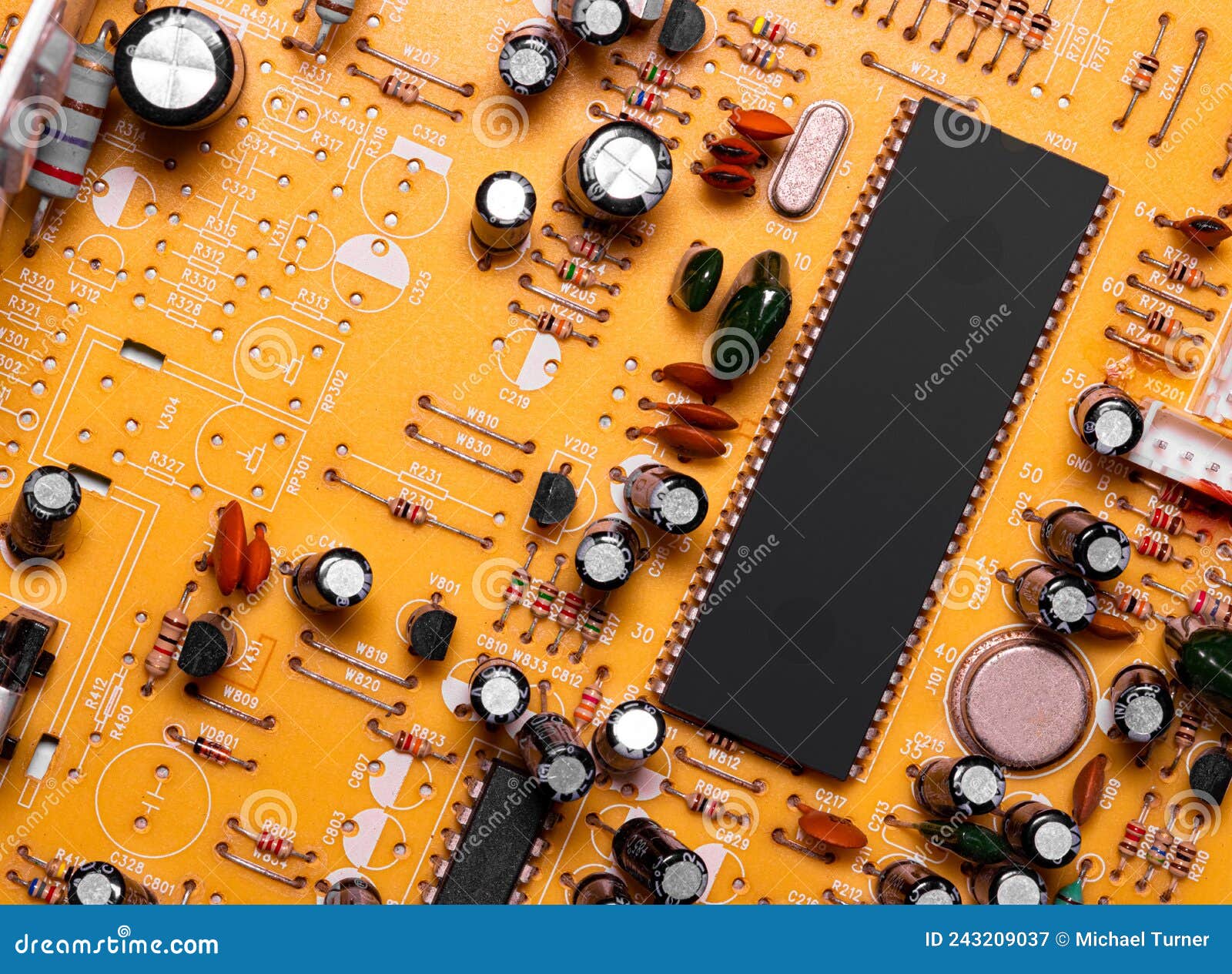 Close Up of Components and Microchips on Old PC Circuit Board Stock ...