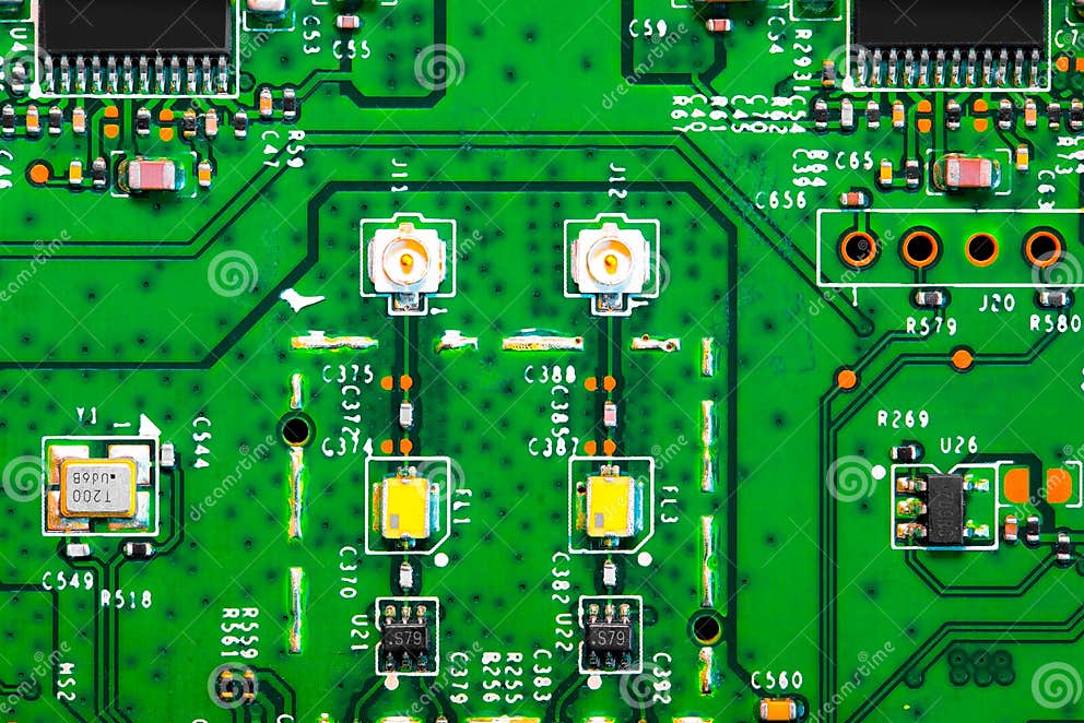 Close Up of Components and Microchips on PC Circuit Board Stock Photo ...