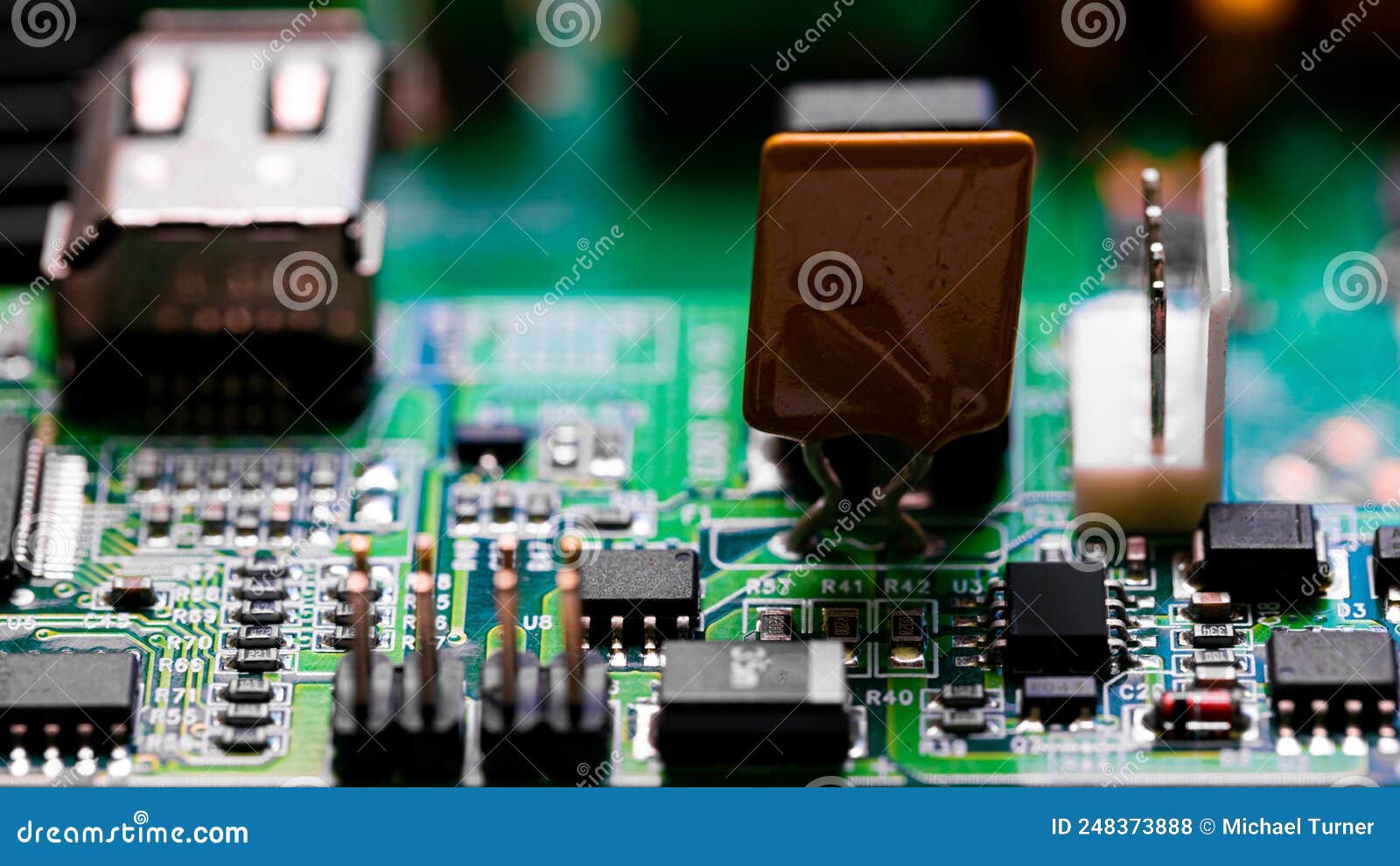 Close Up of Components and Microchips on PC Circuit Board Stock Photo ...