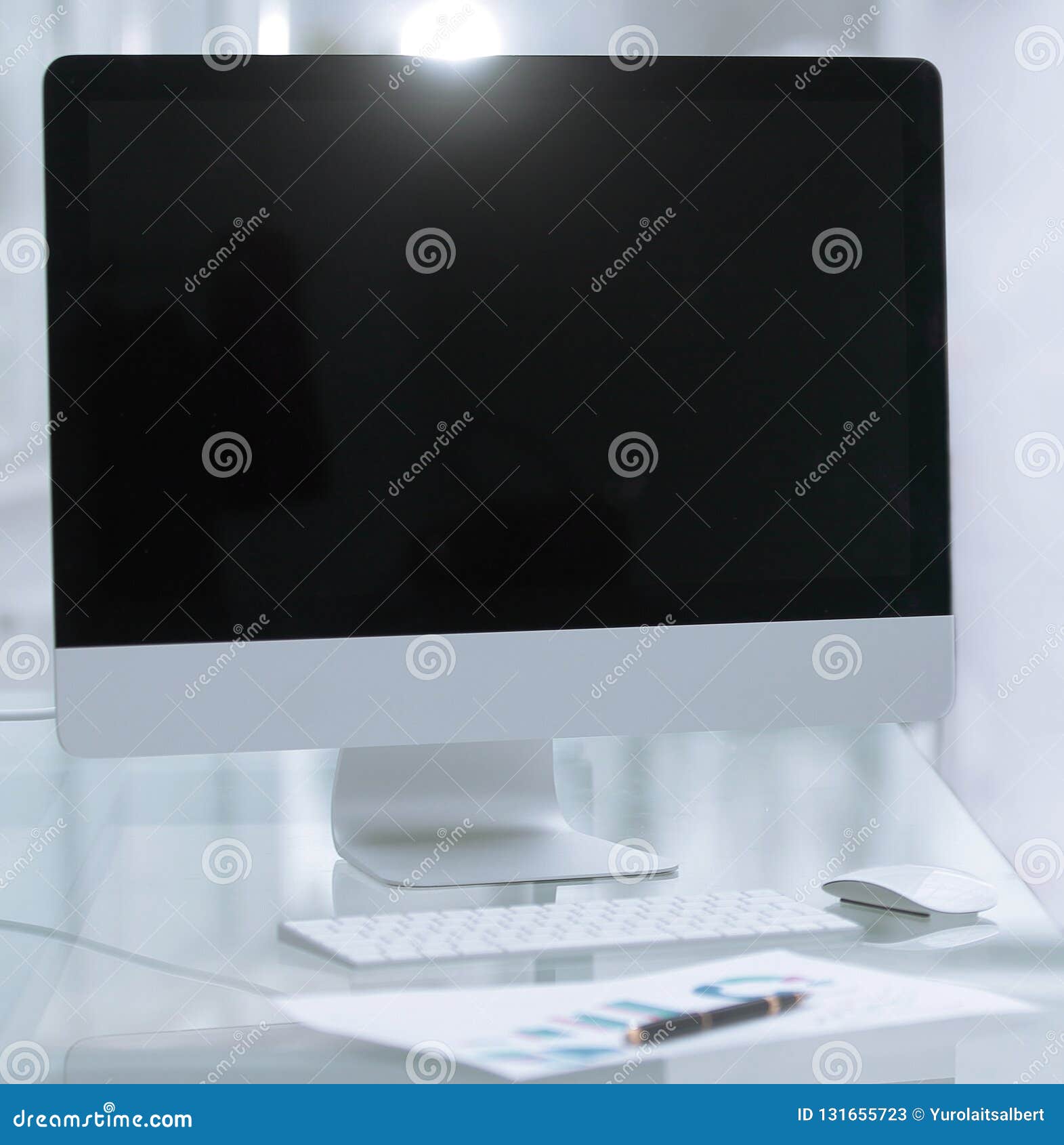 Close Up.computer with Black Blank Screen and Financial Chart on the ...
