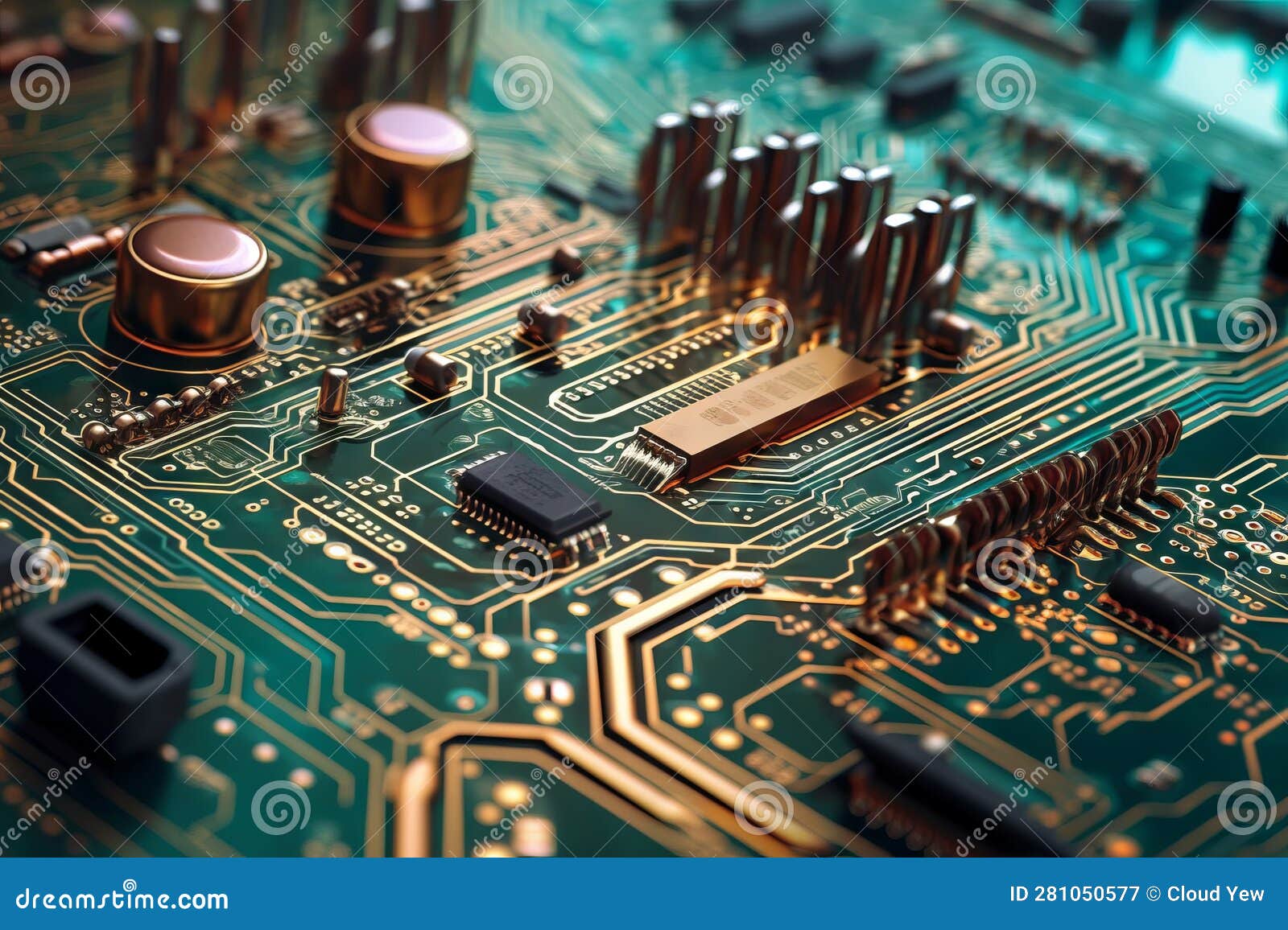 A Close Up of a Computer Board with Many Electronic Components Stock ...