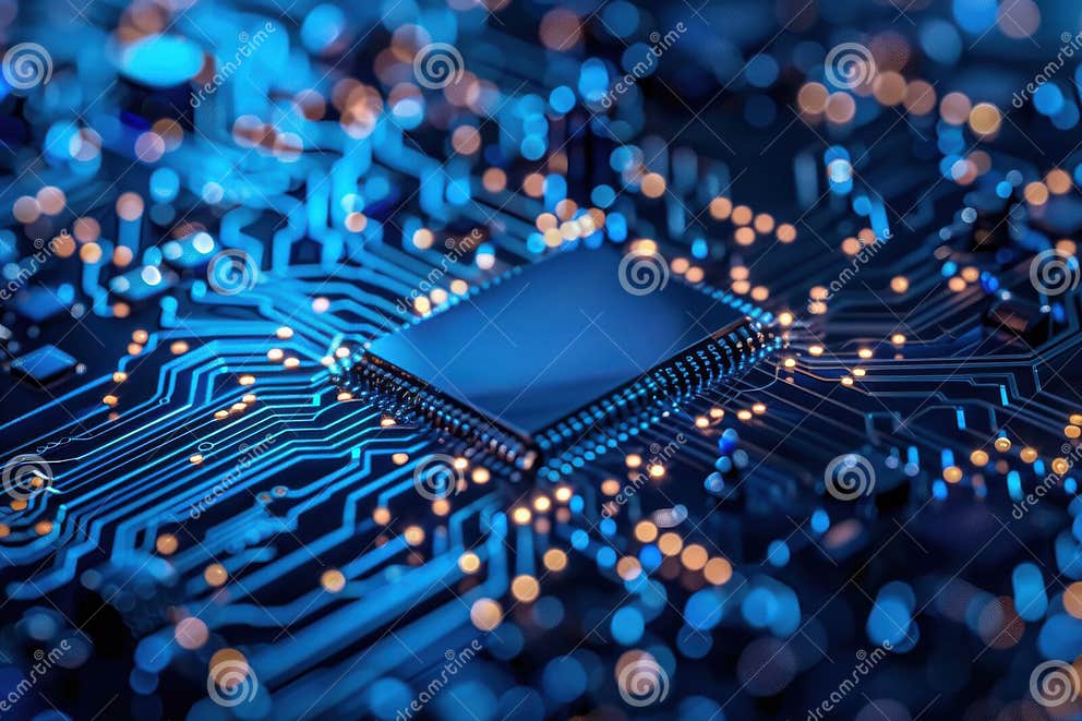 A Close Up of a Computer Chip with a Blue Background Stock Photo ...