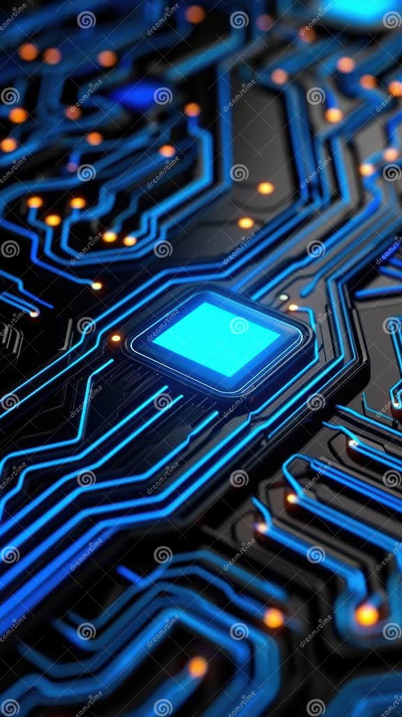 A Close Up of a Computer Chip with a Blue Light on it Stock Image ...