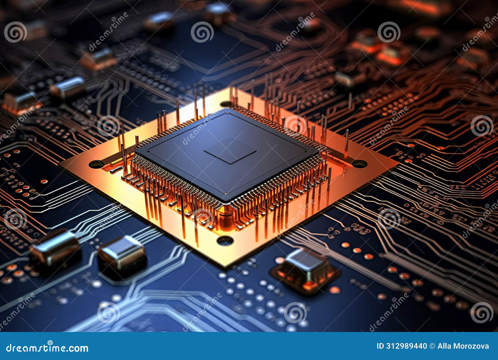 A Close Up of a Computer Chip with a Gold Colored Border Stock Photo ...