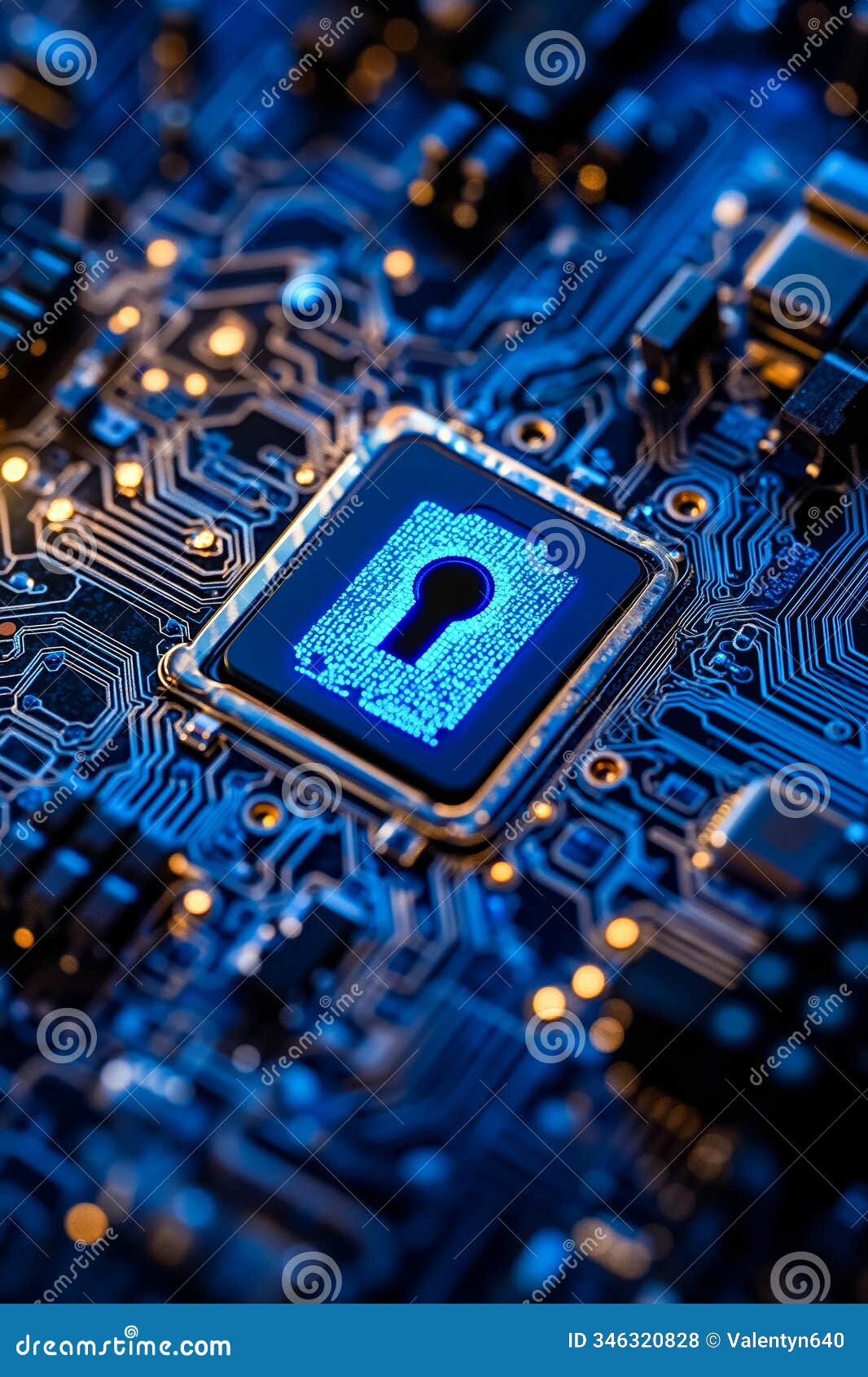 A Close Up of a Computer Chip with a Keyhole on it Stock Photo - Image ...