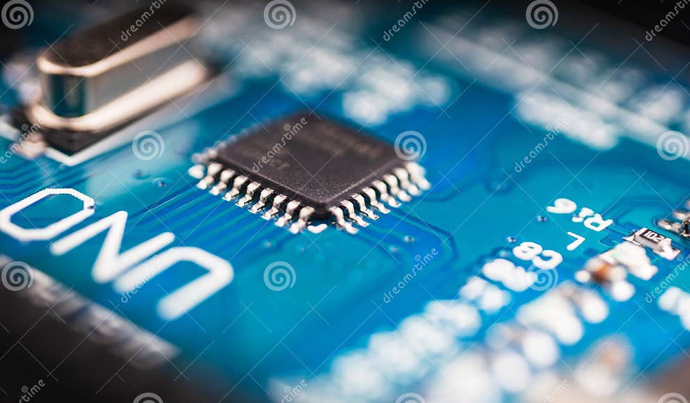 Close-up of Computer Chip on a Part of Electronic Printed Circuit Board ...