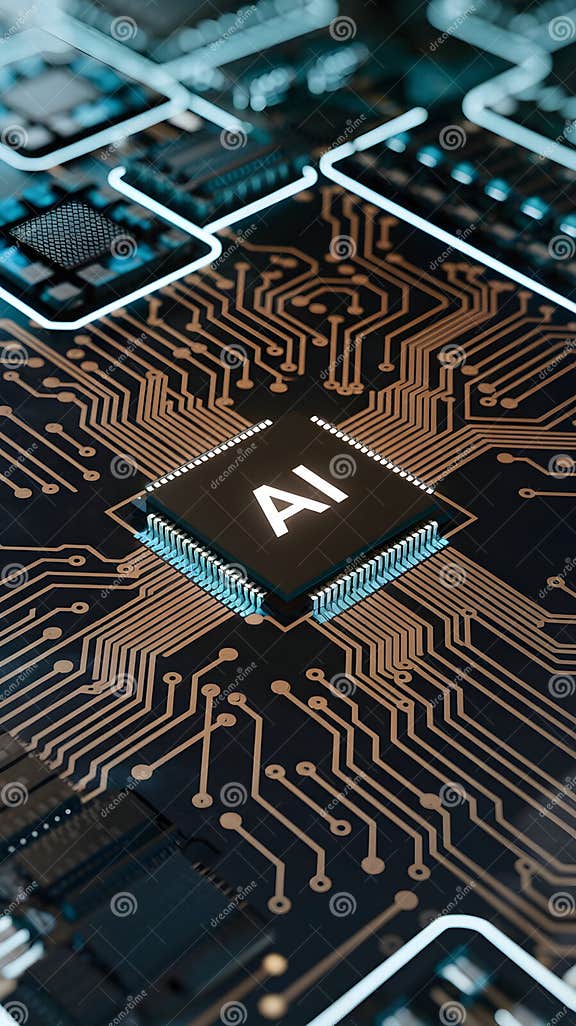 Close-up of a Computer Circuit Board with a Microchip Labeled AI ...