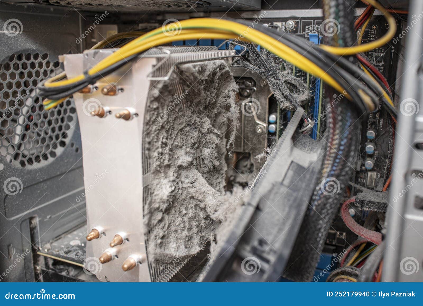 Close-up of a Computer Cooling System Radiator Clogged with Dust and ...