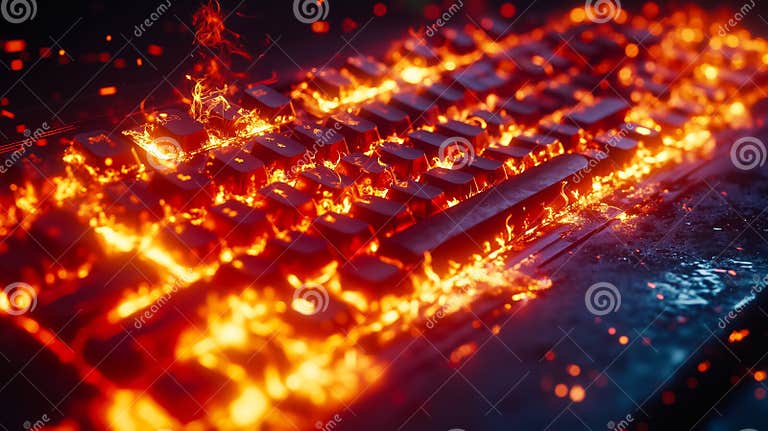 A Close Up of a Computer Keyboard on Fire Stock Illustration ...