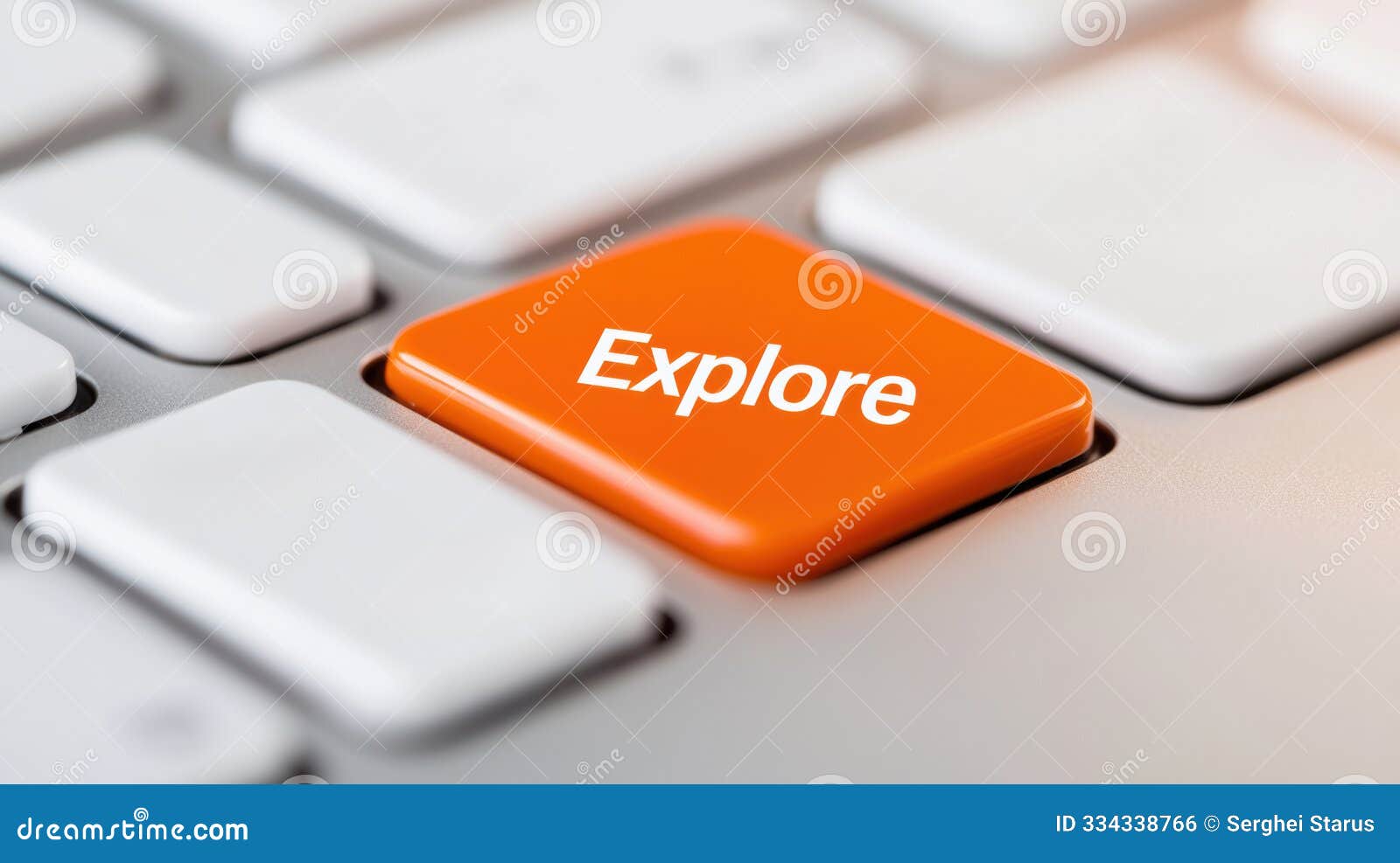 A Close Up of a Computer Keyboard with an Orange Button Labeled Explore ...