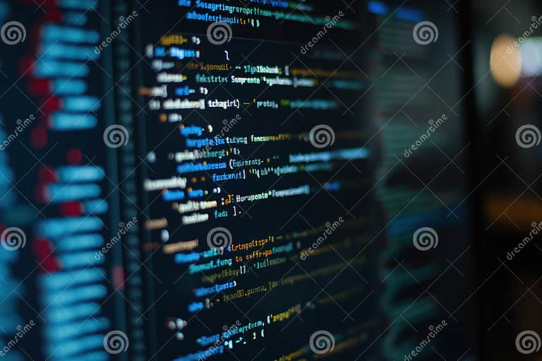 Close-up of Computer Monitor Displaying Binary Code. Programming ...