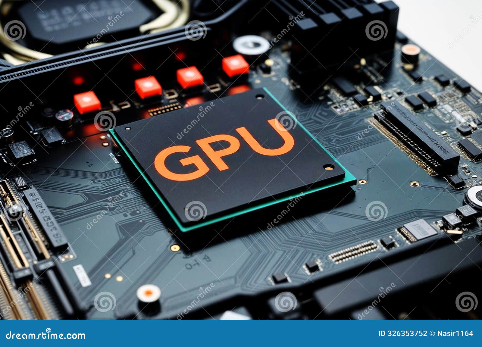 A Computer Motherboard Circuit Board with Text Word GPU Acronym ...