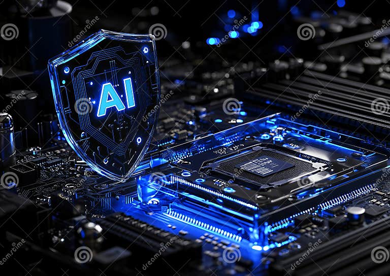 AI Security Futuristic Tech Cybersecurity Shield CPU Motherboard AI ...