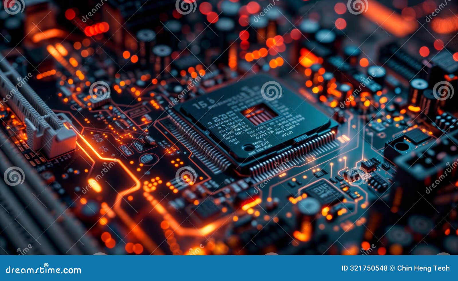 Close-up of a Computer Motherboard with Glowing Circuits Stock ...