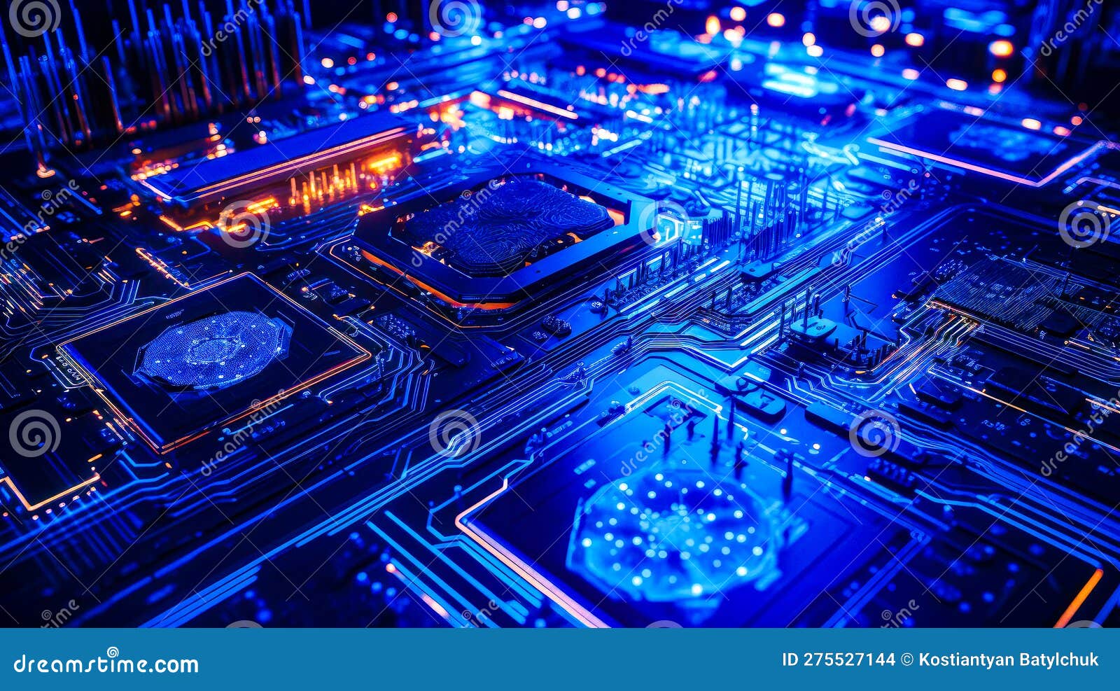 Close Up of Computer Motherboard with Many Lights and Circuit Boards ...