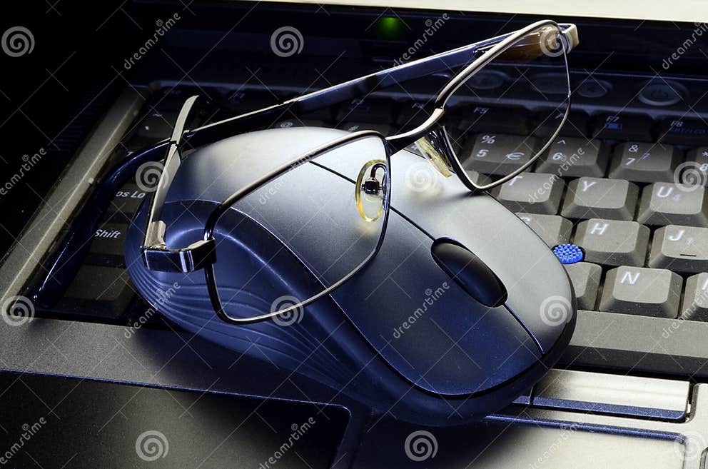Close Up Computer Mouse with Glasses Stock Photo - Image of eyeglass ...