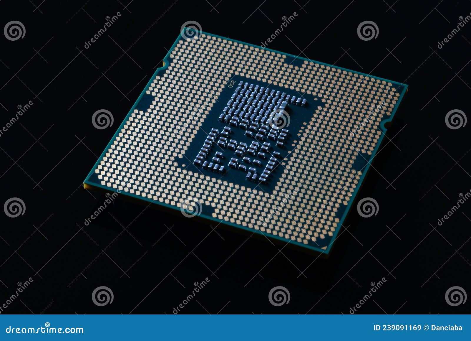 Close Up of Computer Processor on Black Reflective Background Stock ...