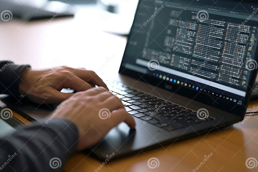 Close Up of Computer Programmer Working on Laptop Stock Image - Image ...