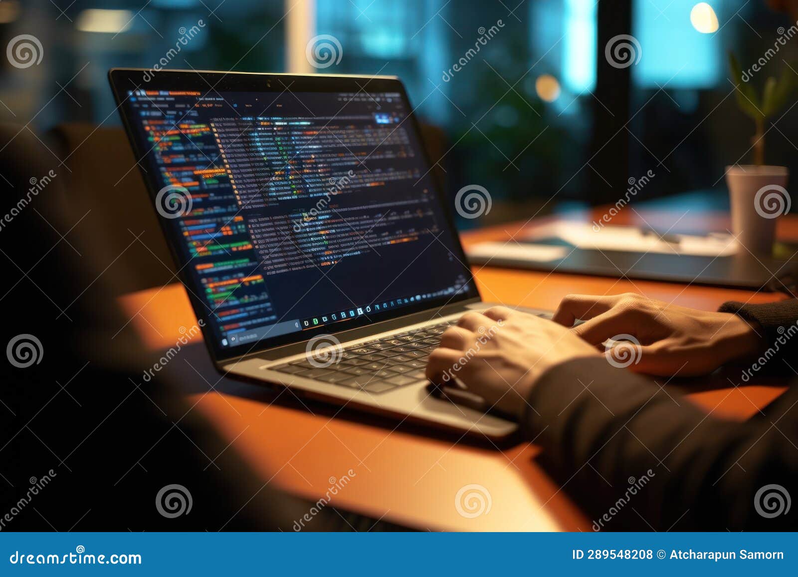 Close Up of Computer Programmer Working on Laptop Stock Photo - Image ...
