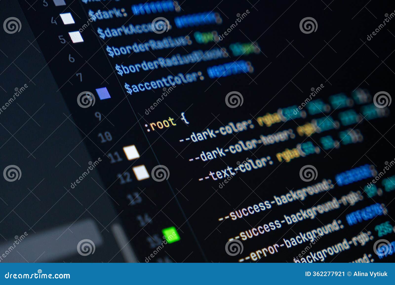 Close-up of Computer Screen with Colorful Css Code, Focus on Root ...