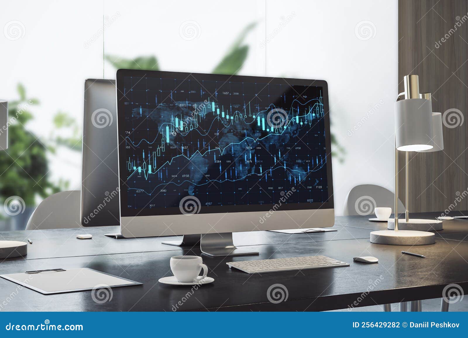 Close Up of Computer Screen with Forex Chart on Screen. Bright Office ...