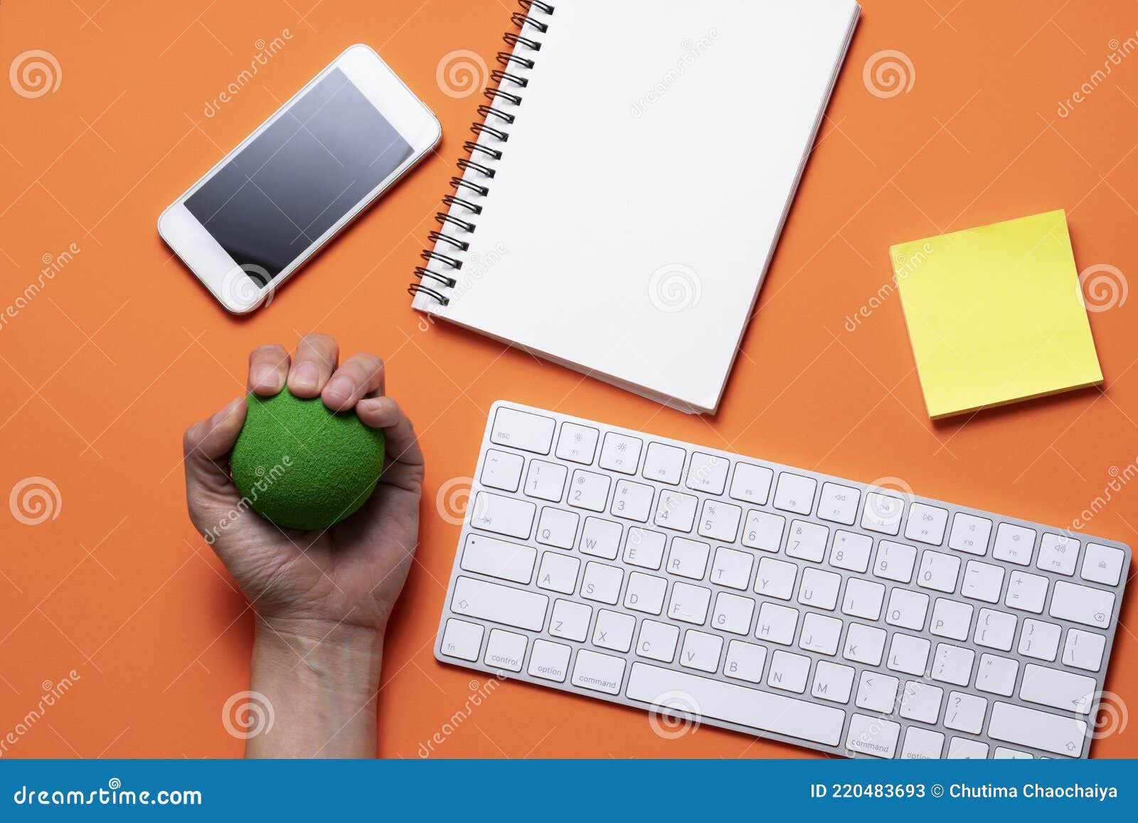Close Up of Computer, Stress Ball and Keyboard Computer with Orange ...