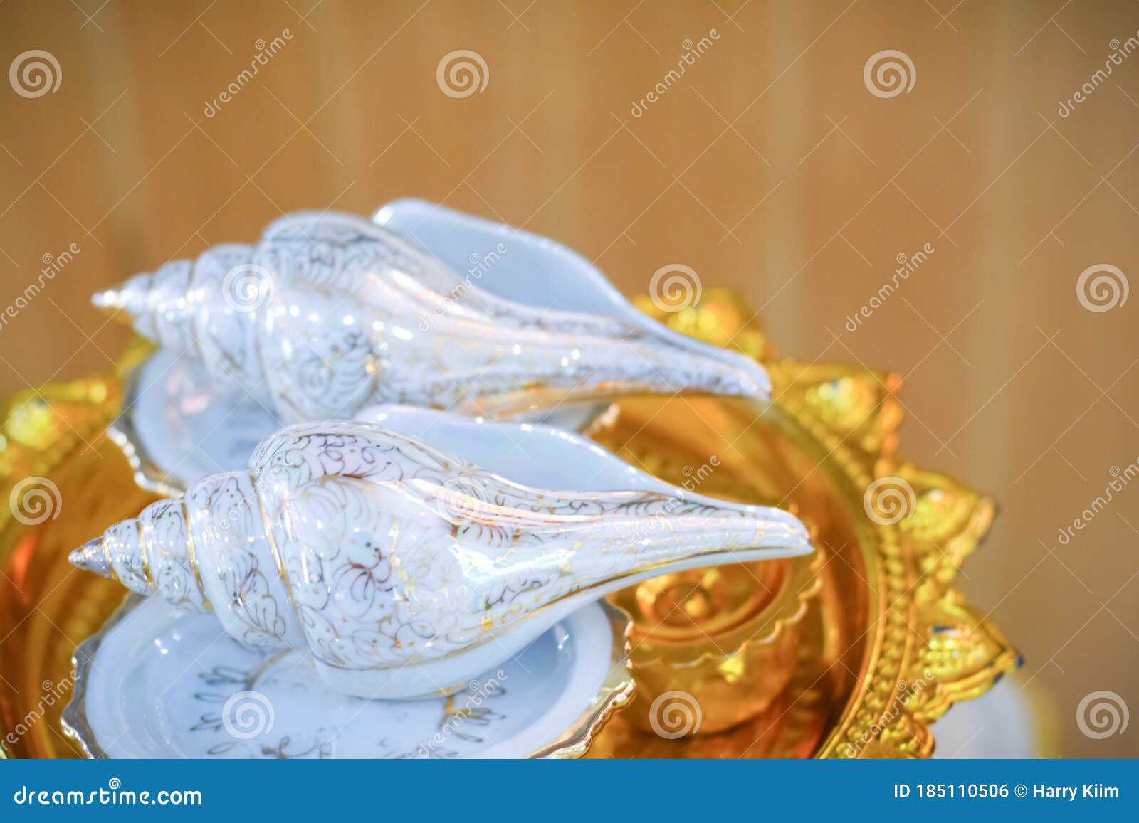 Close Up Of Conch Shell Set For Water Blessing Thai Wedding Decoration ...