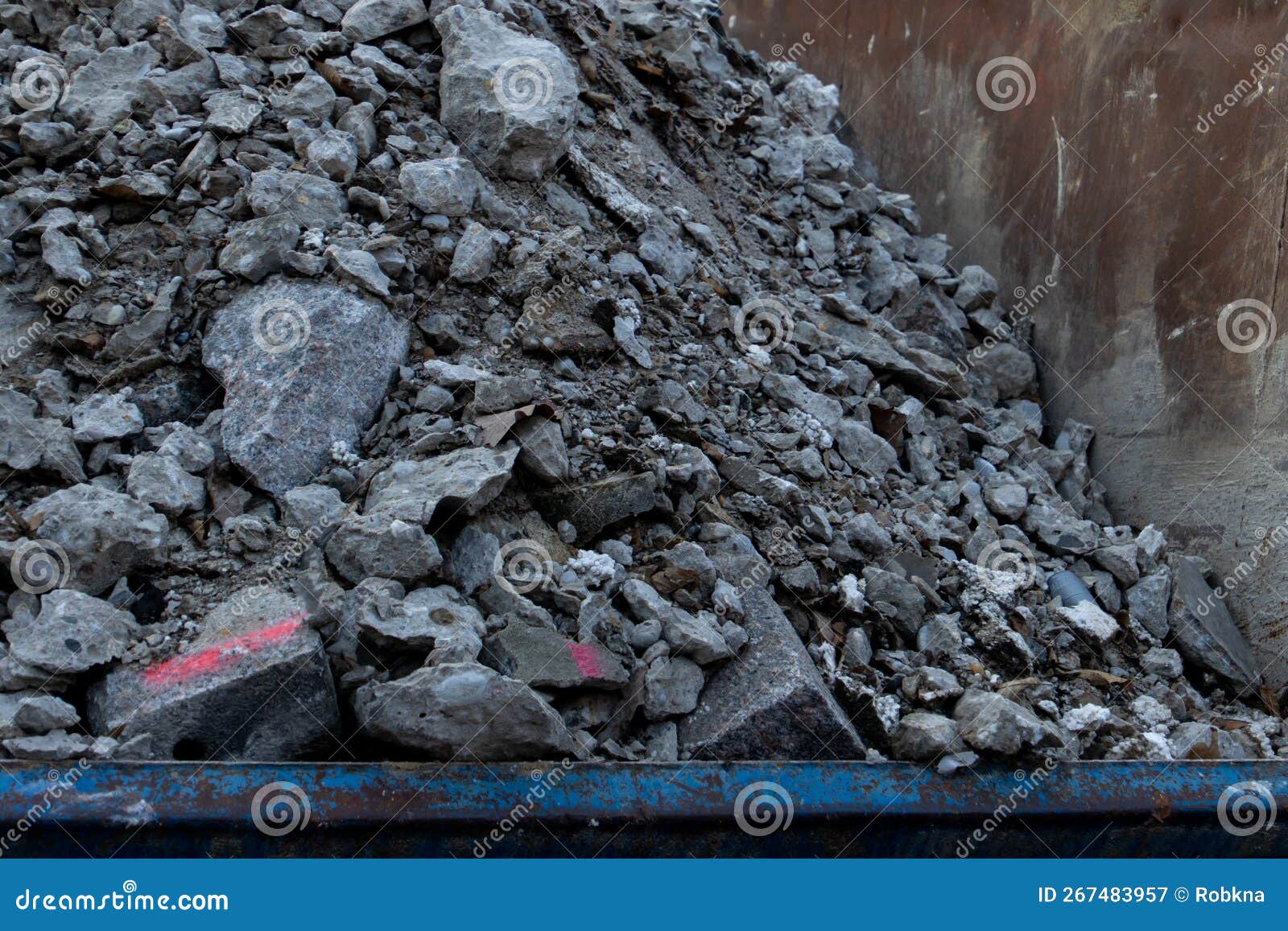 Close Up of Concrete Construction Waste Rubble in a Steel Container ...