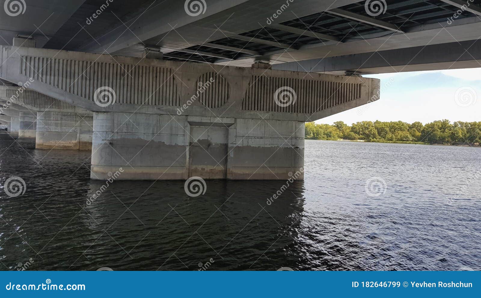 Close-up Concrete Support of an Iron Bridge in a River Stock Image ...