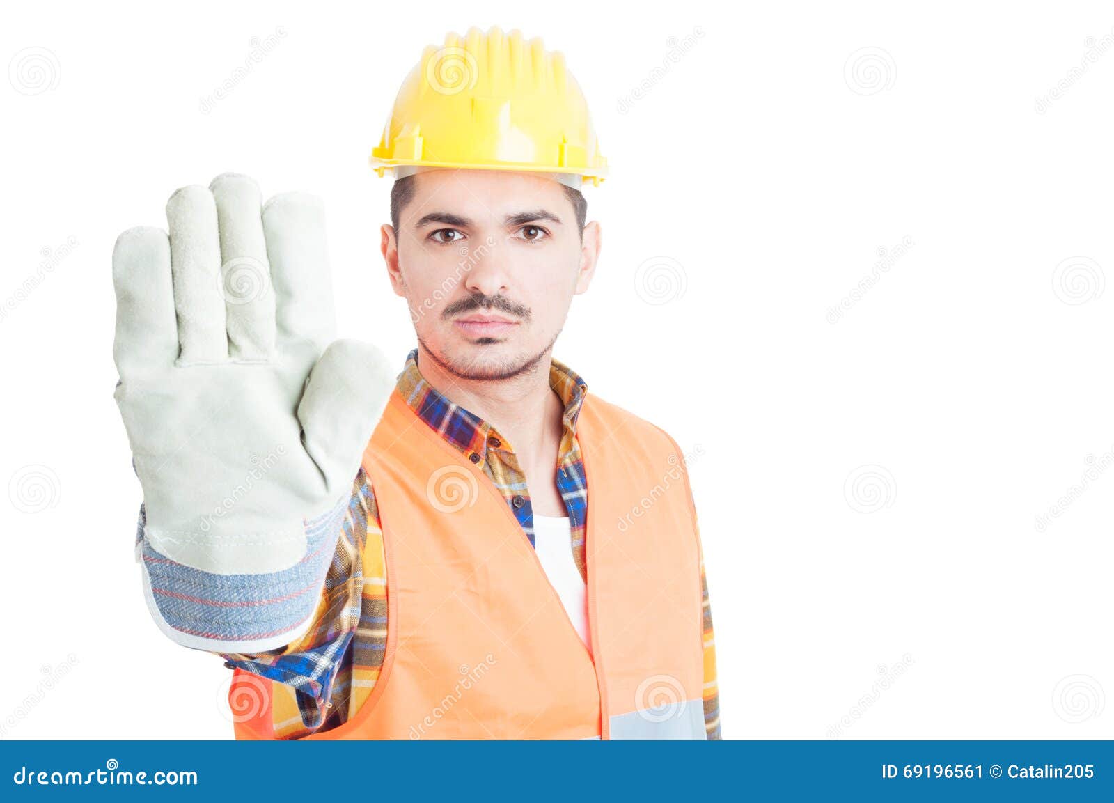 Close-up Conctructor Hand with Glove Making Stop Sign Stock Image ...