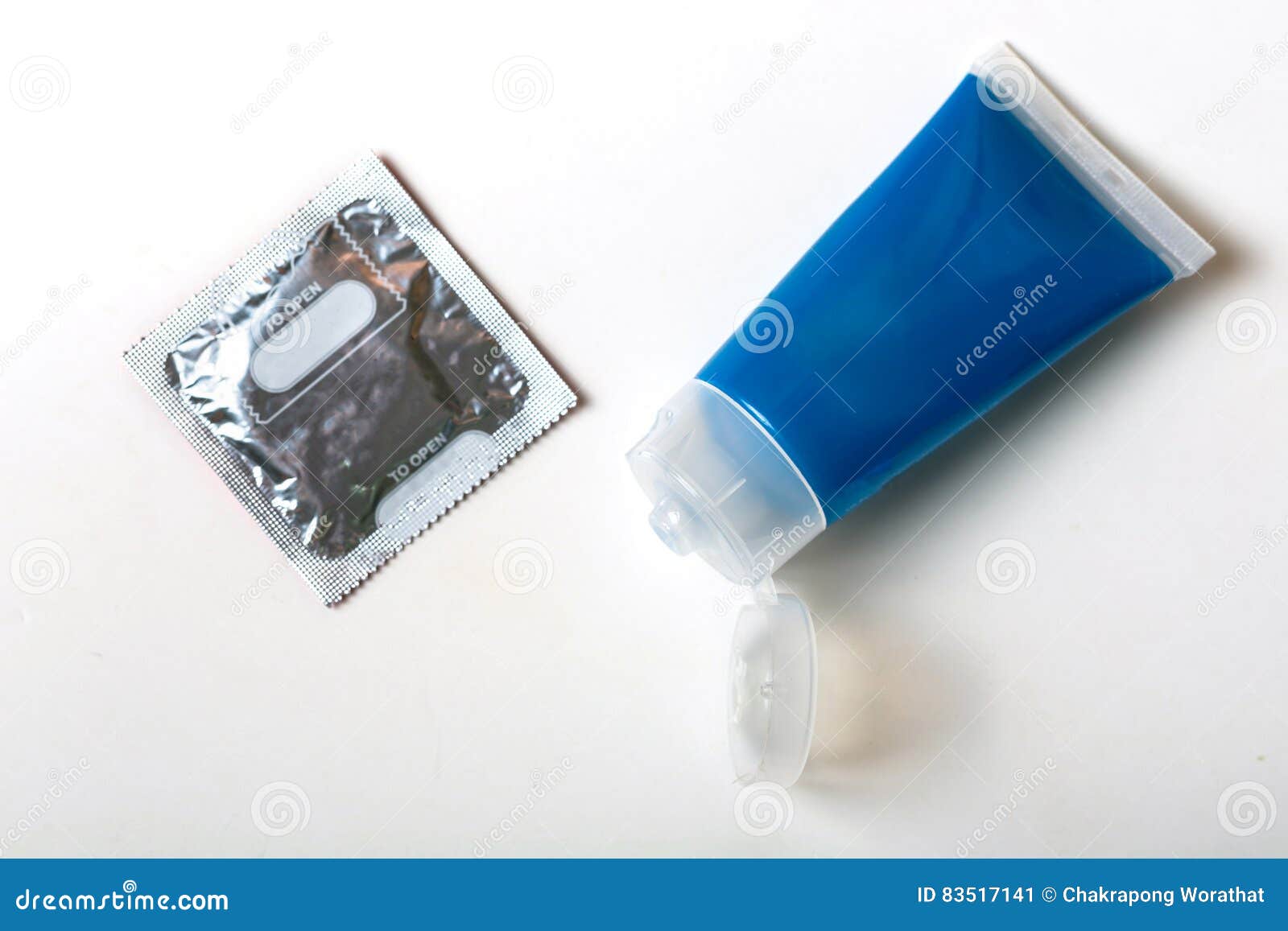 Close Up Condom and Gel Isolated on White Background. Stock Image ...
