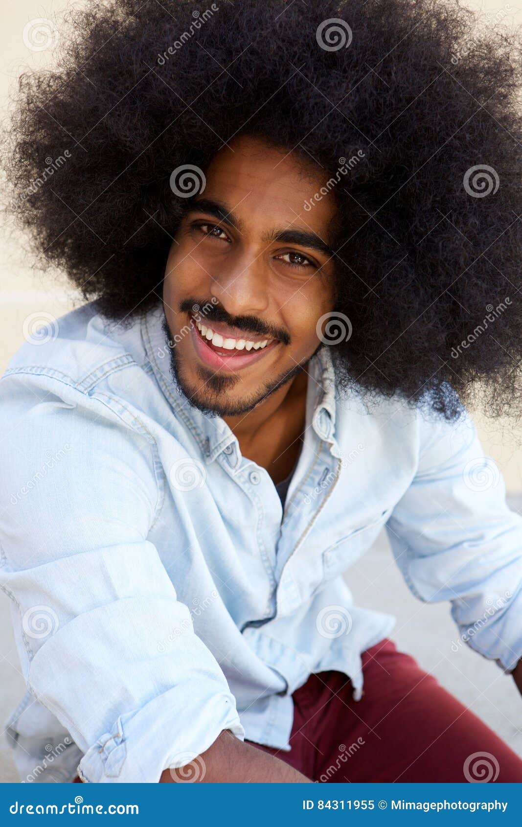 Close Up Confident Smiling Man with Afro Stock Image - Image of african ...