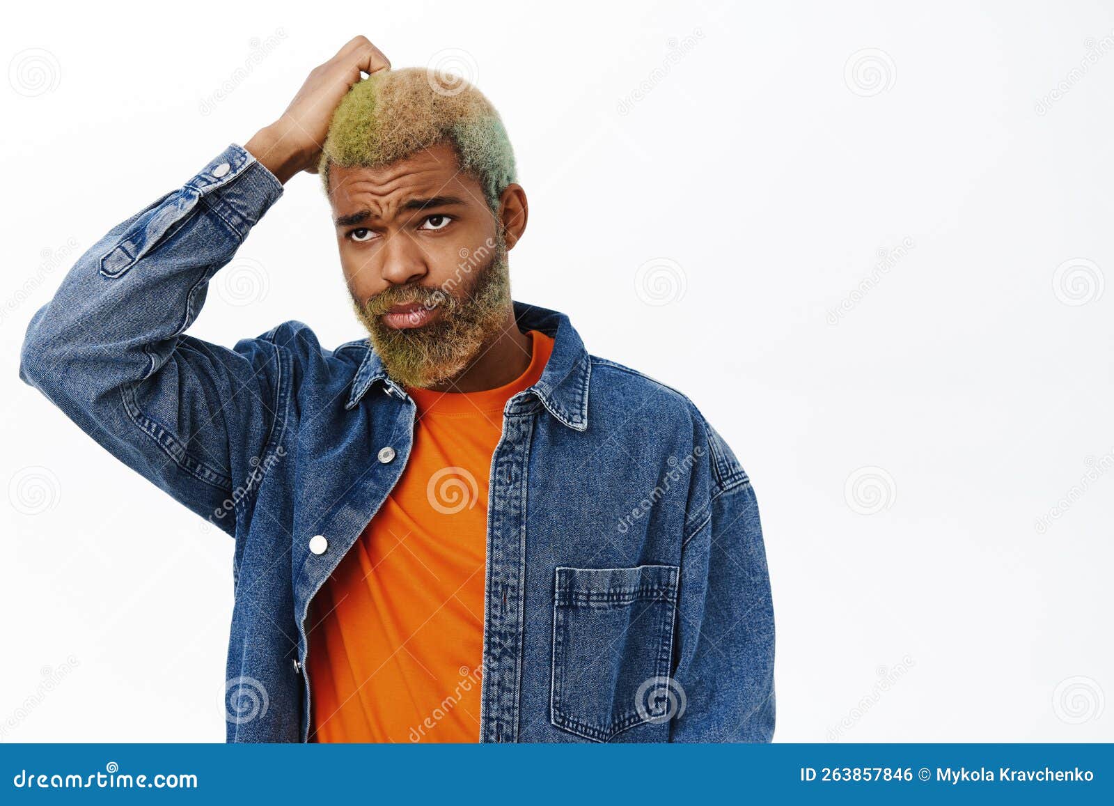 Close Up Of Confused Black Man Scratch Head Puzzled Looking Clueless