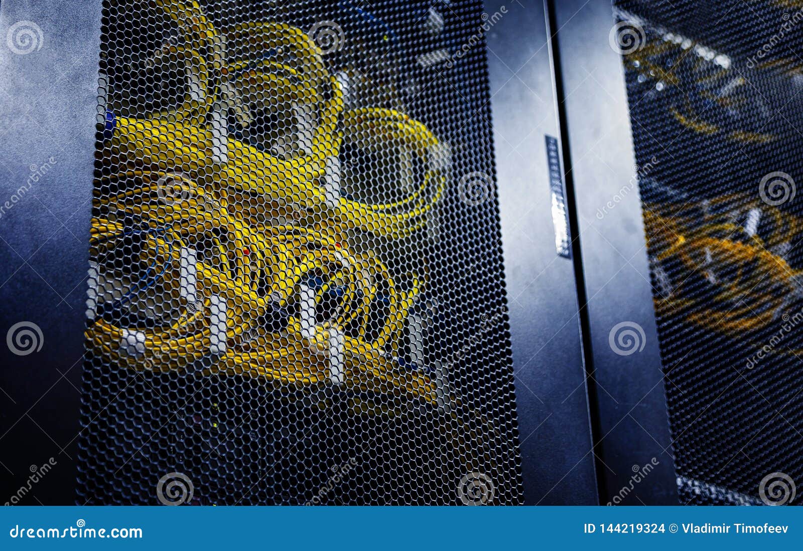 Close Up Connected Yellow Optical Cable in Control Modules Heat Power ...