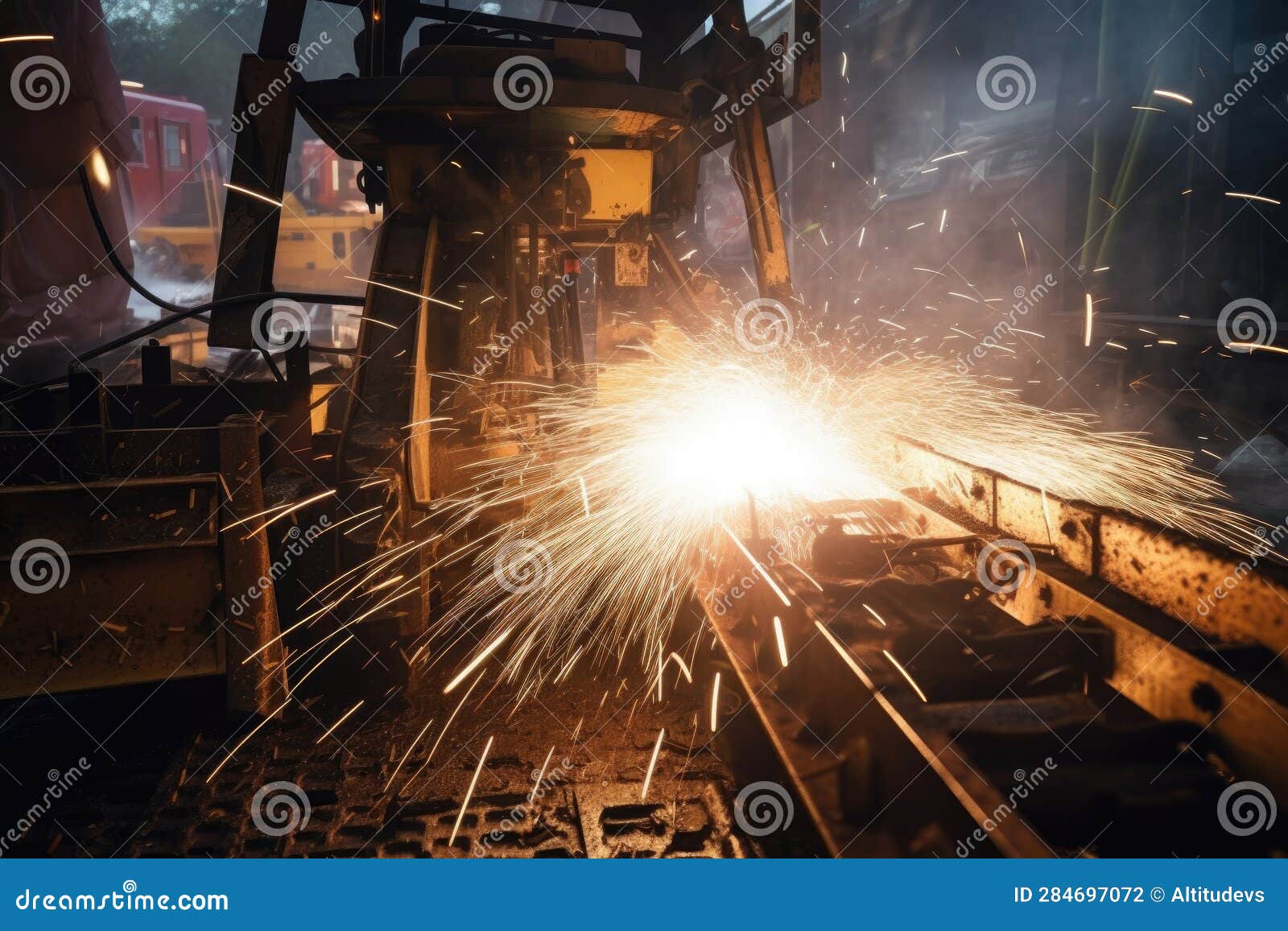 Close-up of Construction Site Machinery with Sparks Flying Stock Photo ...
