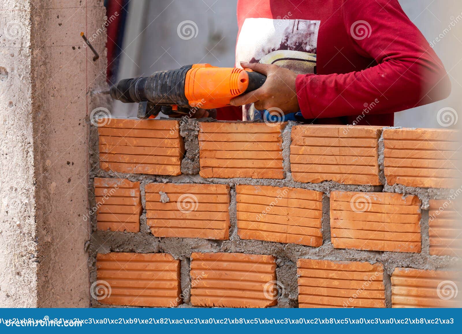 Close-up Construction Workers are Using Pillar Punching Machines To ...