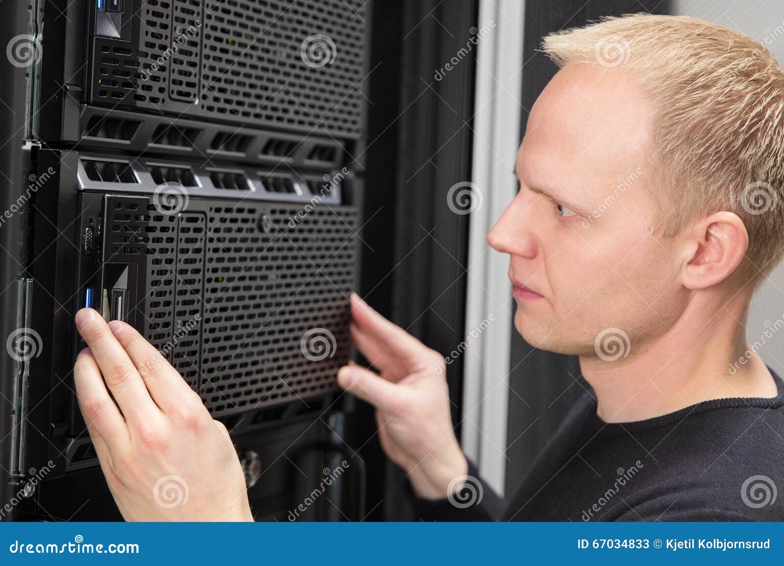 Close-up of it Consultant Installing Server in Datacenter Stock Image ...