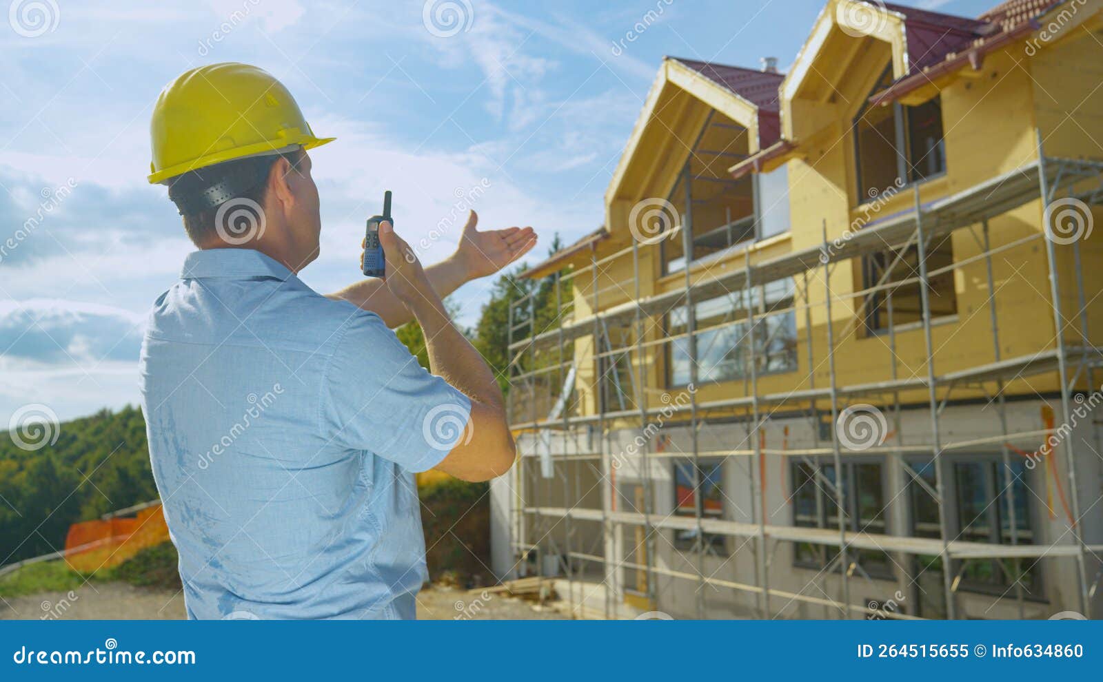 CLOSE UP: Contractor is Unhappy with the Progress at a Construction ...