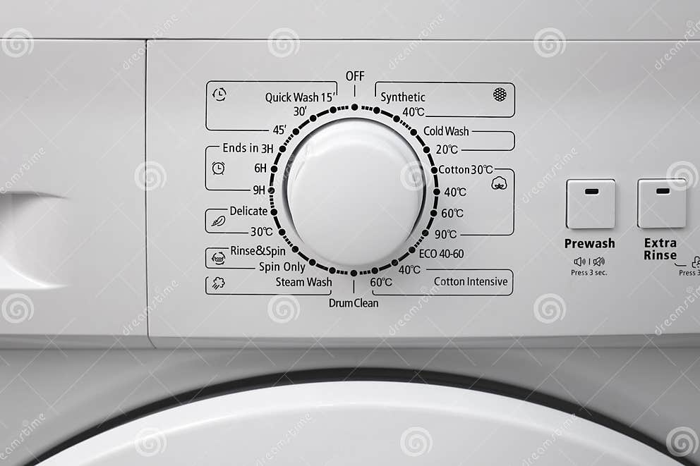Close-up of the Control Panel of a Modern Washing Machine White Color ...