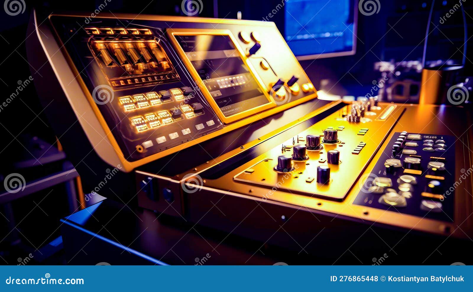 Close Up of Control Panel in Room with Television in the Background ...