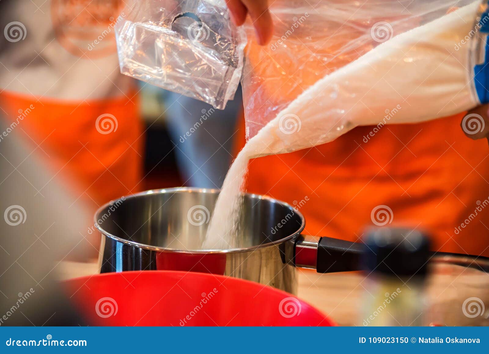 Adding Sugar in Saucpan Close Stock Photo - Image of mixer, agitator ...