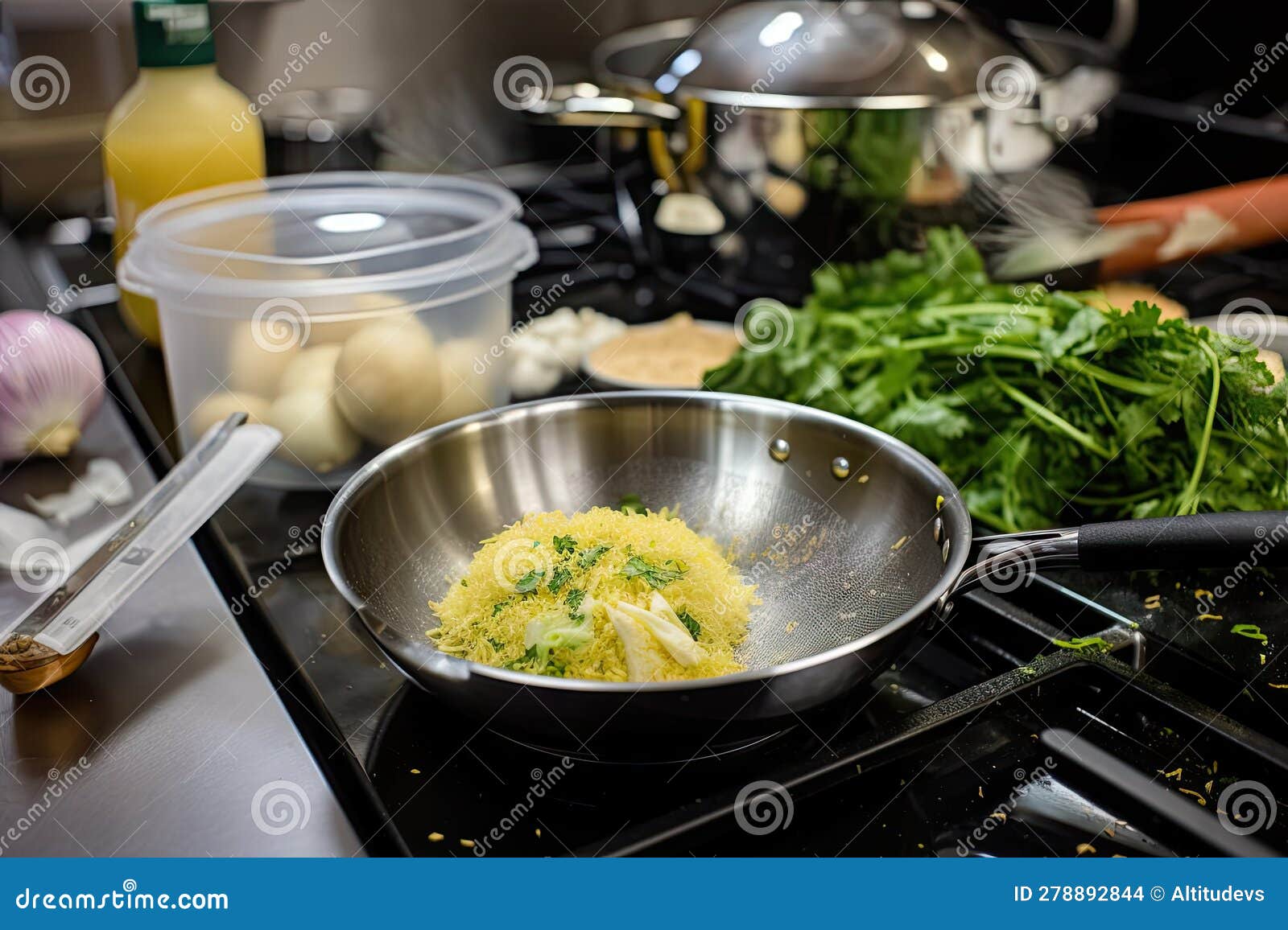 Close-up of Cooking Technique, with Ingredients and Tools Visible Stock ...