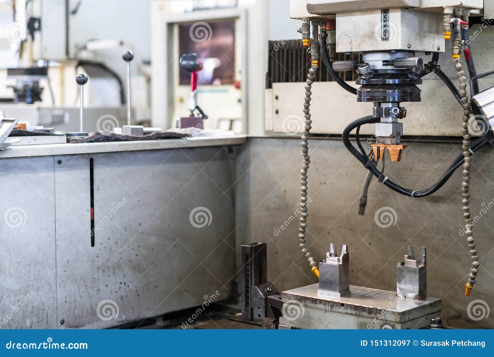 Close Up Copper Work Piece and Electrode during Setup on Automatic ...